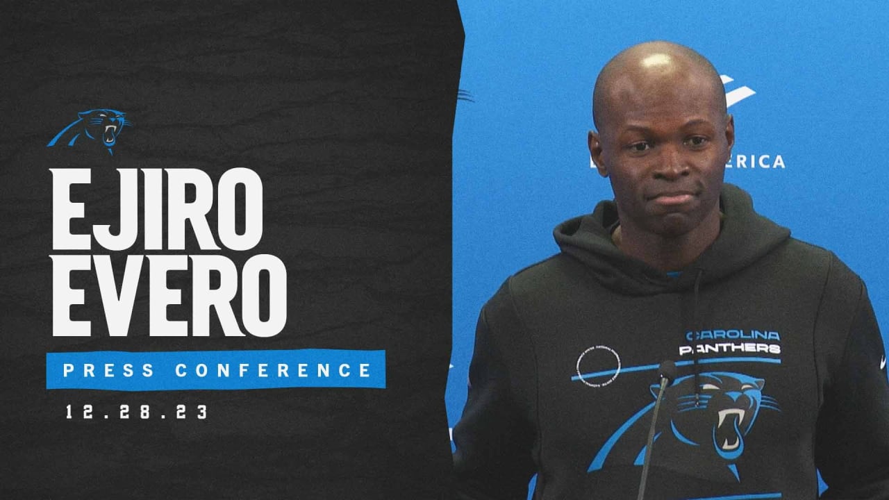 Ejiro Evero speaks with the media ahead of Jacksonville game