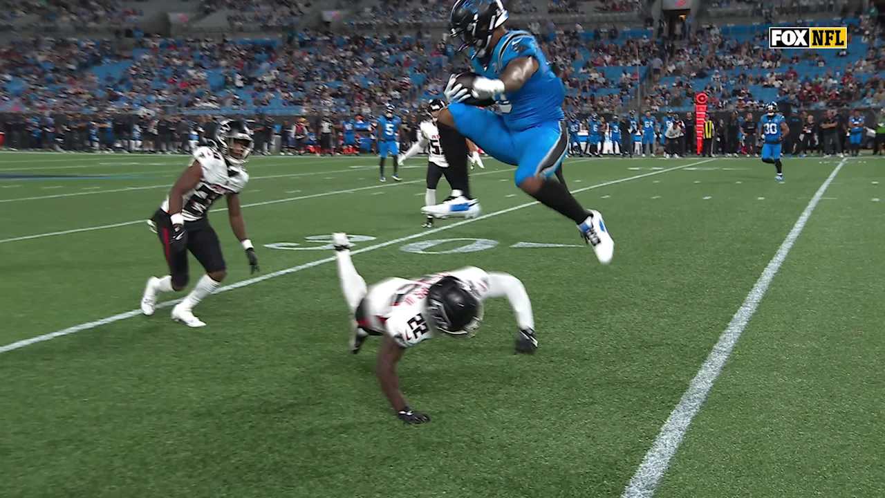 Highlight: Ja'Tavion Sanders' hurdle works perfectly after TE's catch vs. Falcons