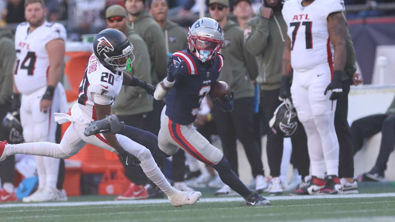 Can't Miss Play: DeMario Douglas dodges multiple Falcons defenders for ...