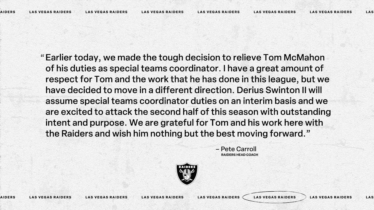 Raiders relieve Tom McMahon of duties as special teams coordinator