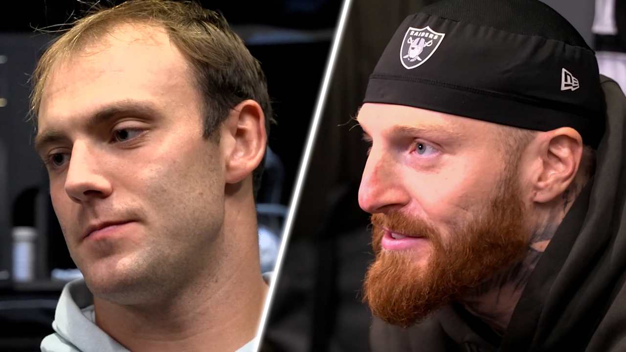 Maxx Crosby, Brock Bowers and Jack Bech talk to the media in the locker room | 2025 NFL Season ...