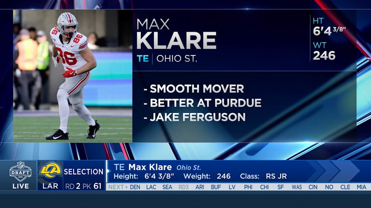 Rams select TE Max Klare with No. 61 pick in 2026 NFL Draft