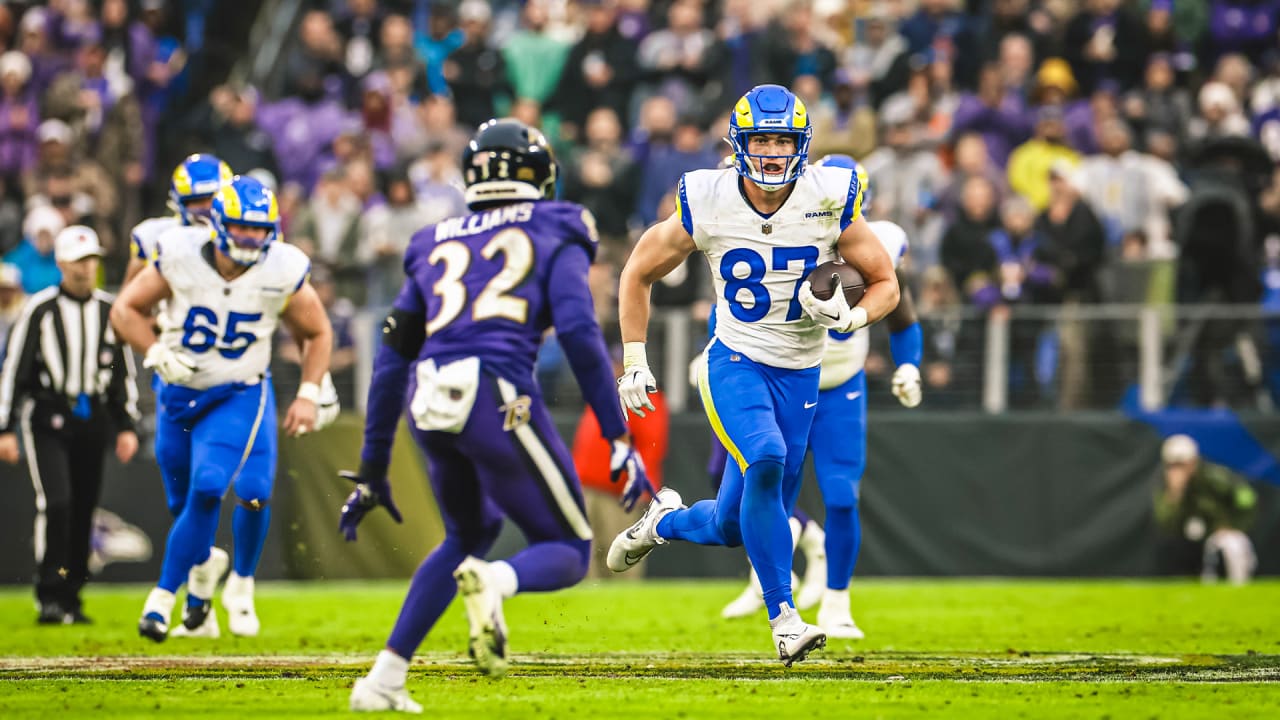 Los Angeles Rams tight end Davis Allen makes a 21-yard reception up the ...