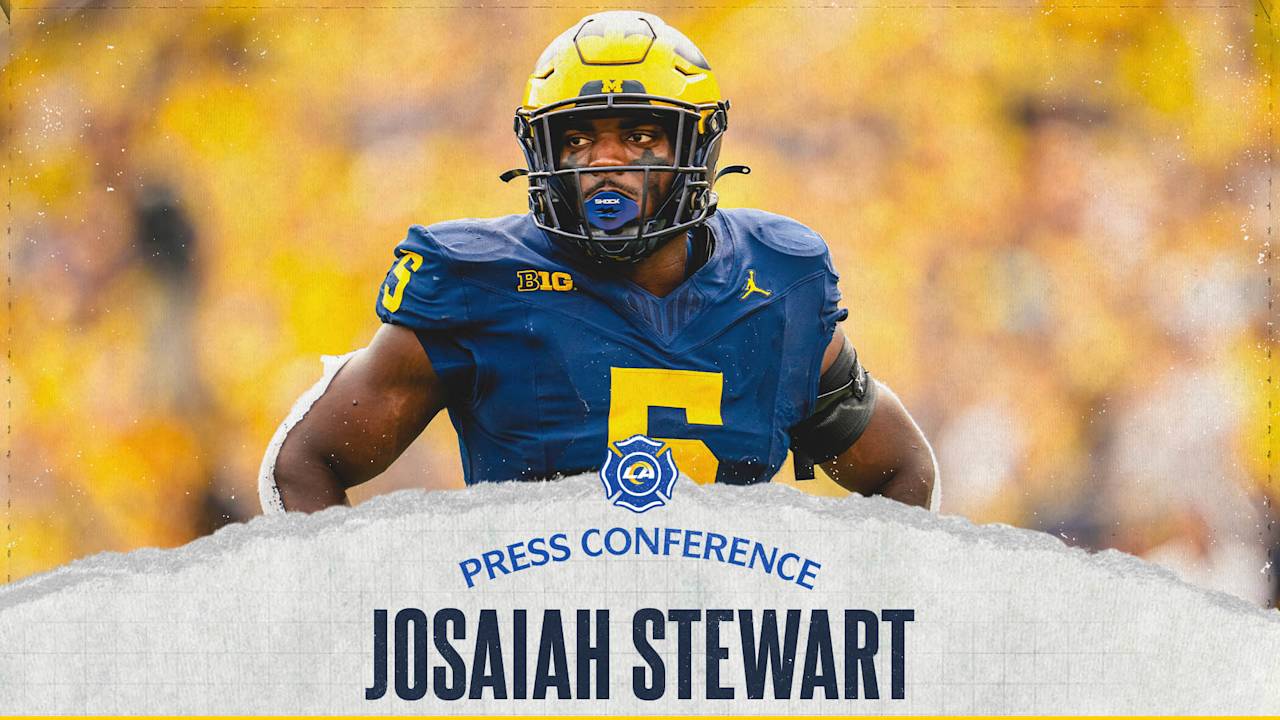 Michigan outside linebacker Josaiah Stewart Rams introductory press ...