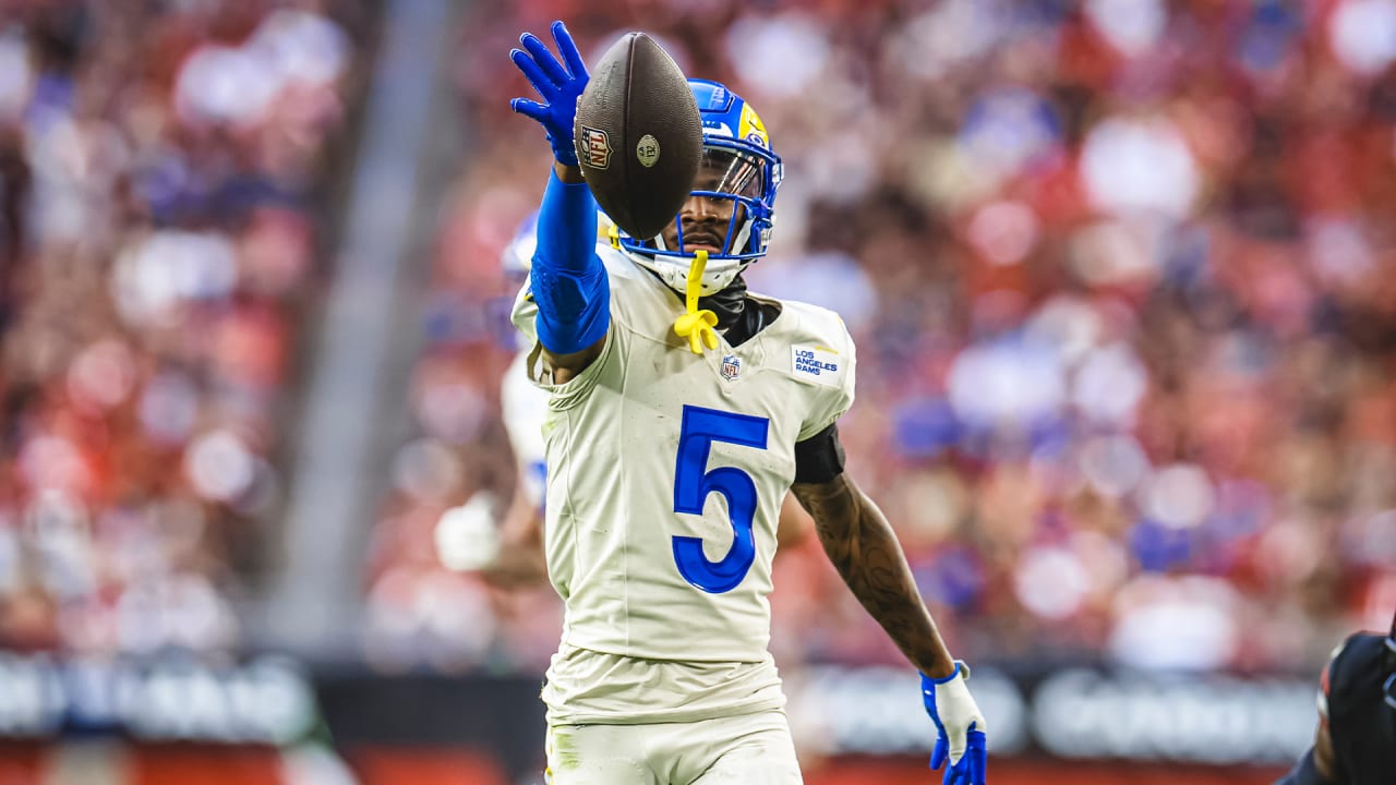 Los Angeles Rams quarterback Matthew Stafford connection wide receiver Tutu Atwell 21-yard gai ...