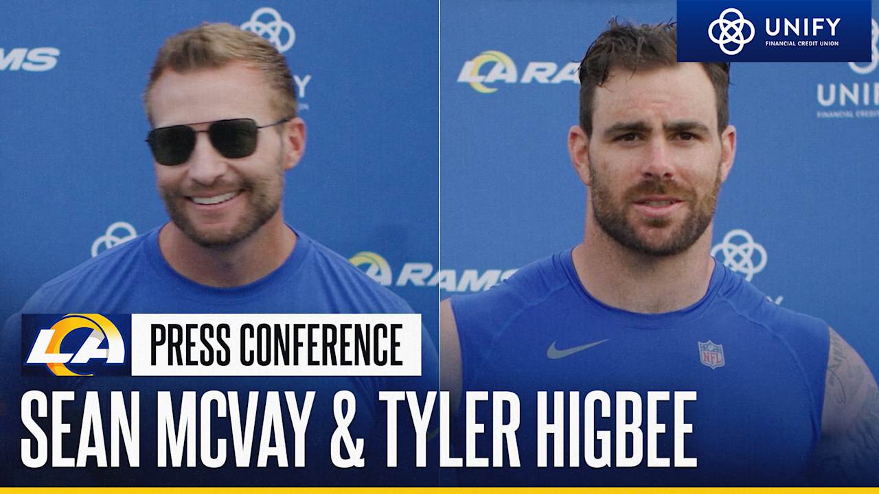 Los Angeles Rams head coach Sean McVay & tight end Tyler Higbee press ...