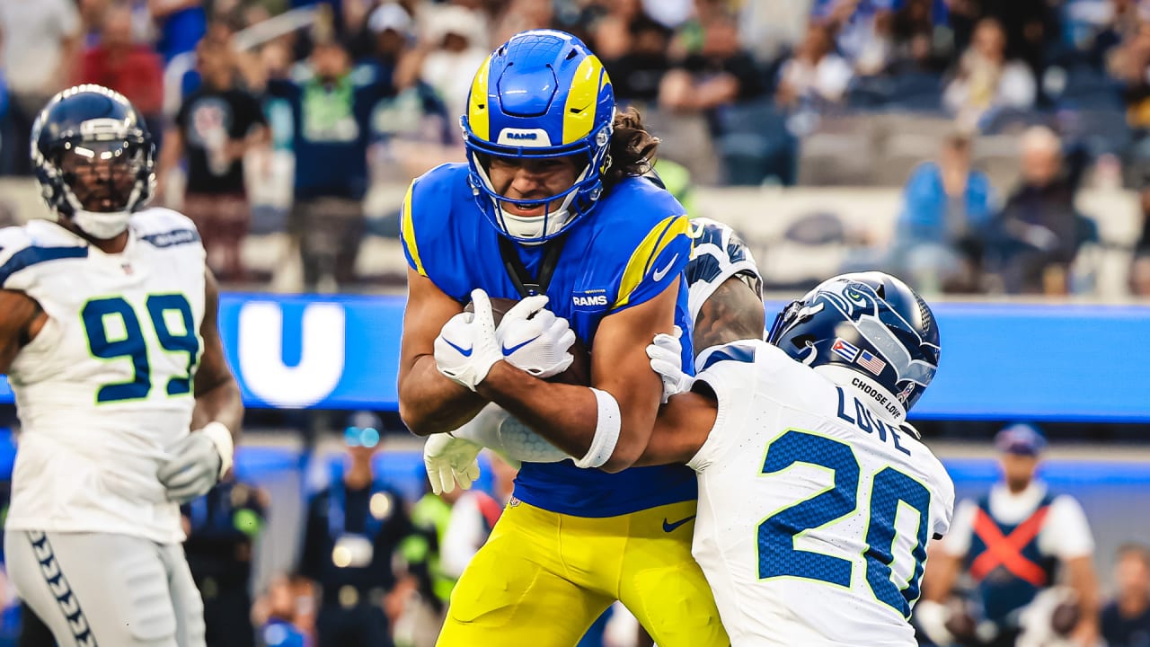 Los Angeles Rams wide receiver Puka Nacua reels one in at the goal line ...