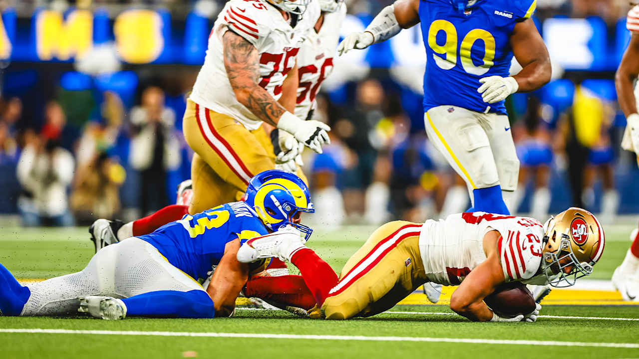 Nate Landman tackles running back Christian McCaffrey - Los Angeles ...