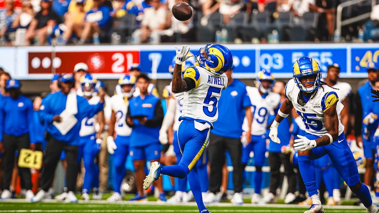 Tutu Atwell juggling catch | Los Angeles Rams Highlights | Rams wide receiver Tutu Atwell's ...