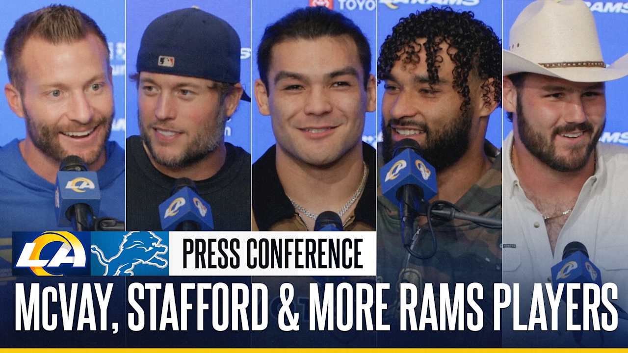 Head coach Sean McVay, quarterback Matthew Stafford, wide receiver Puka ...