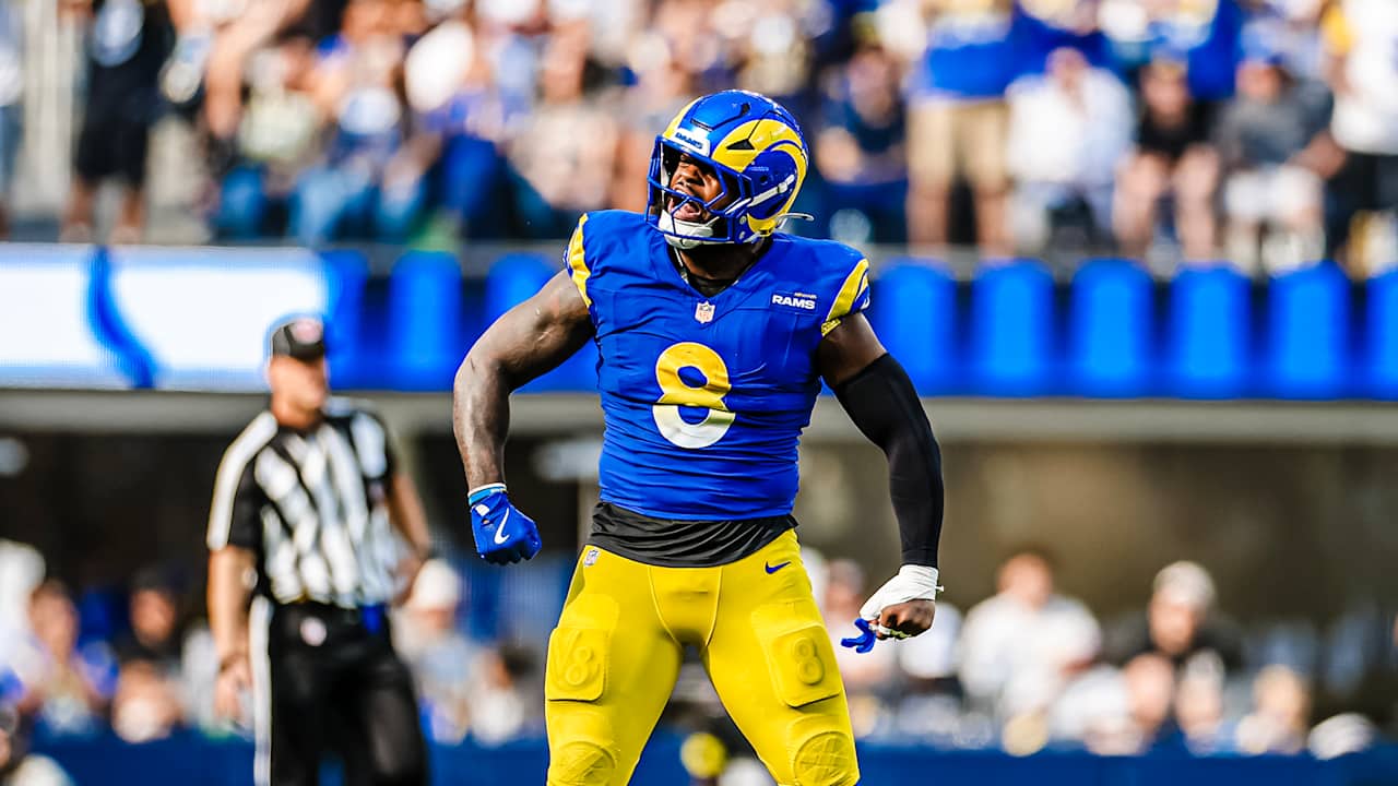 Jared Verse strip sacks quarterback Daniel Jones- Los Angeles Rams ...