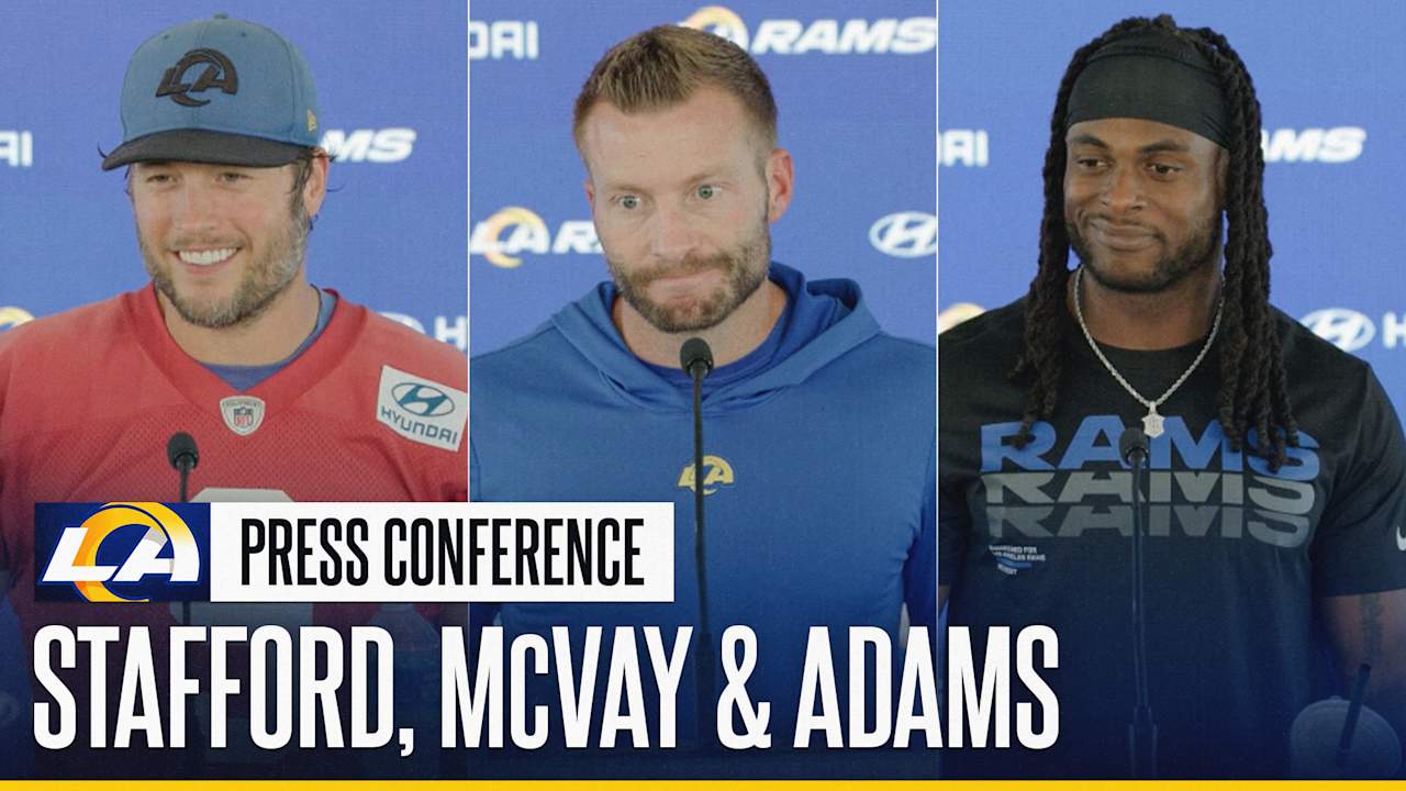 Los Angeles Rams quarterback Matthew Stafford, wide receiver Davante Adams & head coach Sean ...