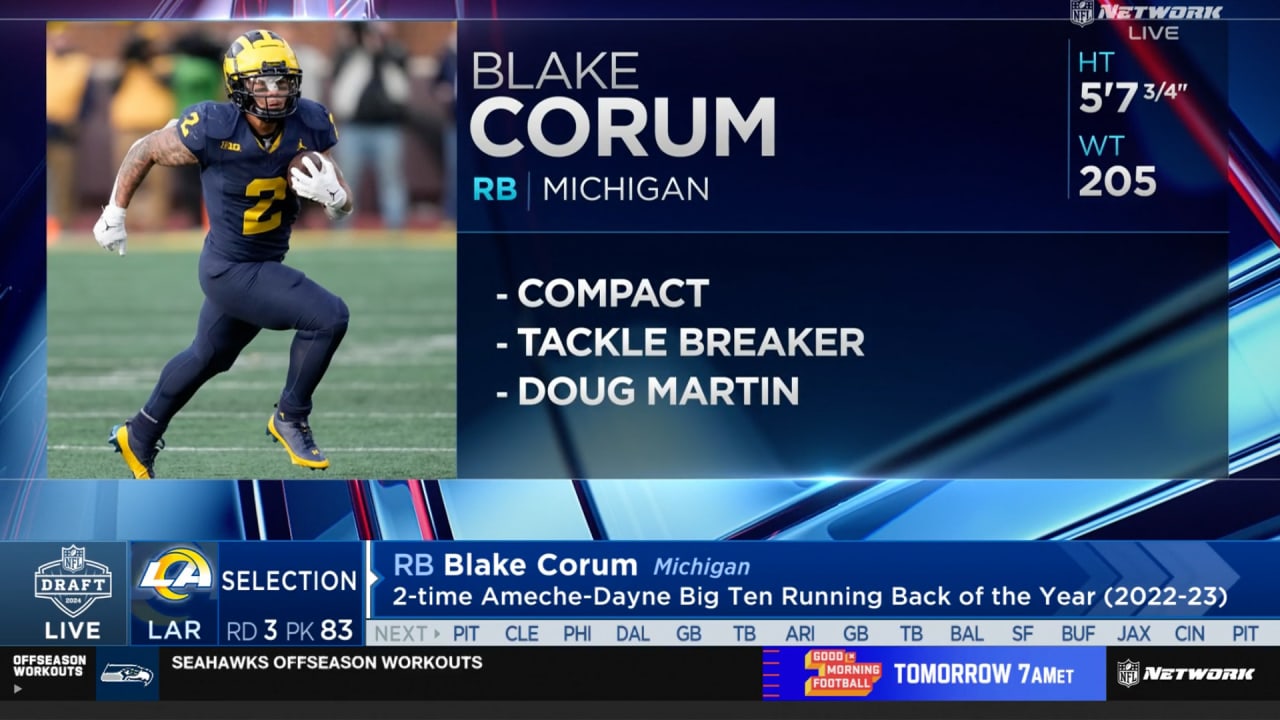 Rams select RB Blake Corum with No. 83 pick in 2024 draft