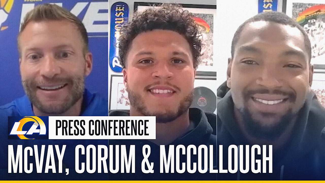 Los Angeles Rams head coach Sean McVay, running back Blake Corum ...