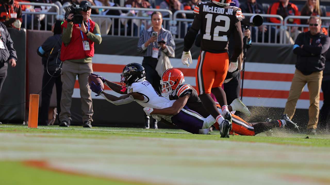 Zay Flowers Nearly Scores TD Reaching for Pylon | Ravens vs. Browns Highlights, Week 8