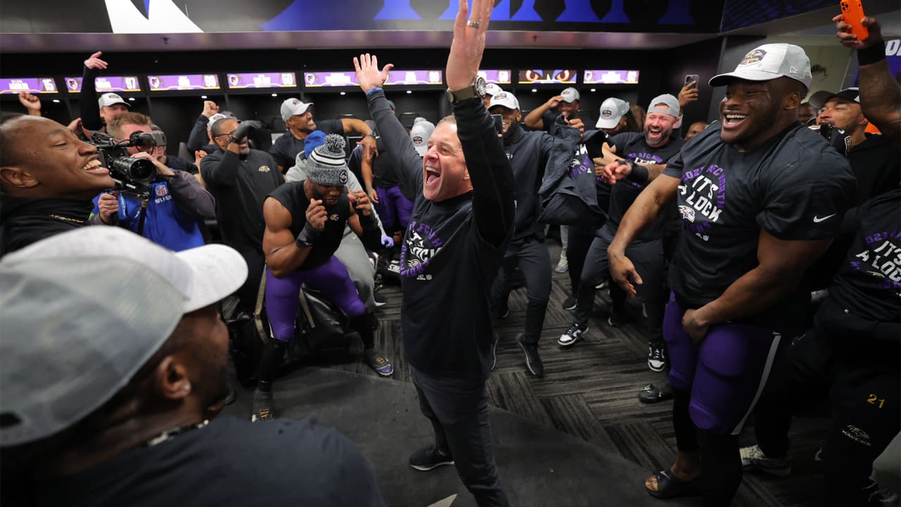 John Harbaugh Dances in Ravens Locker Room Celebration After Winning ...