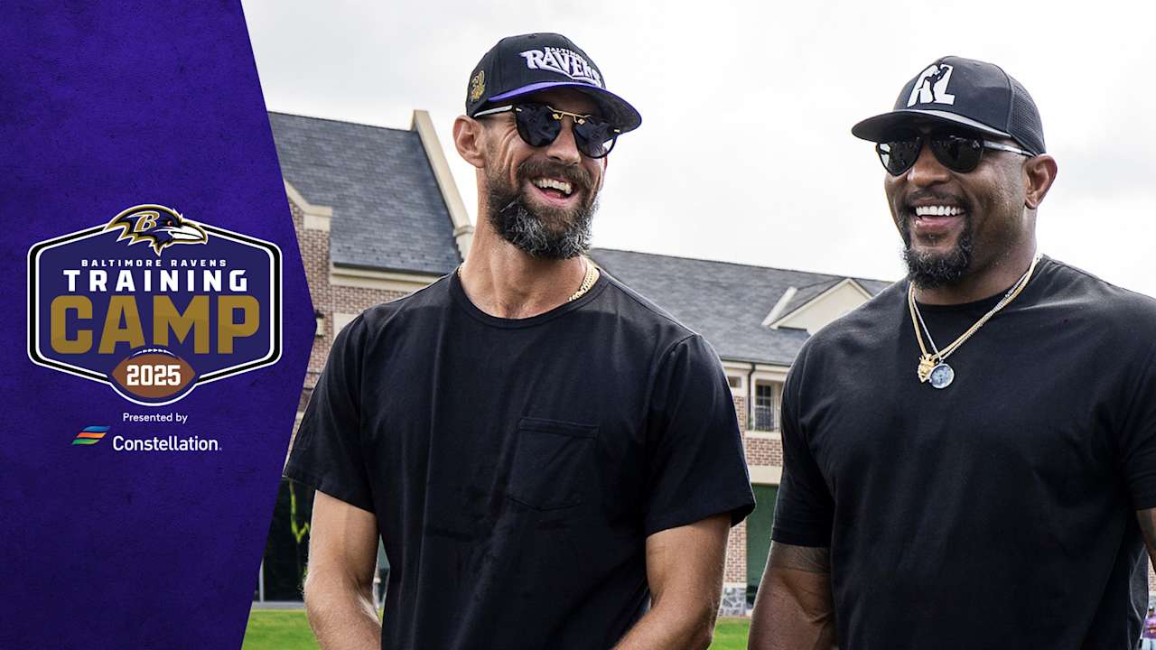 Top Shots of Ray Lewis and Michael Phelps' Training Camp Visit