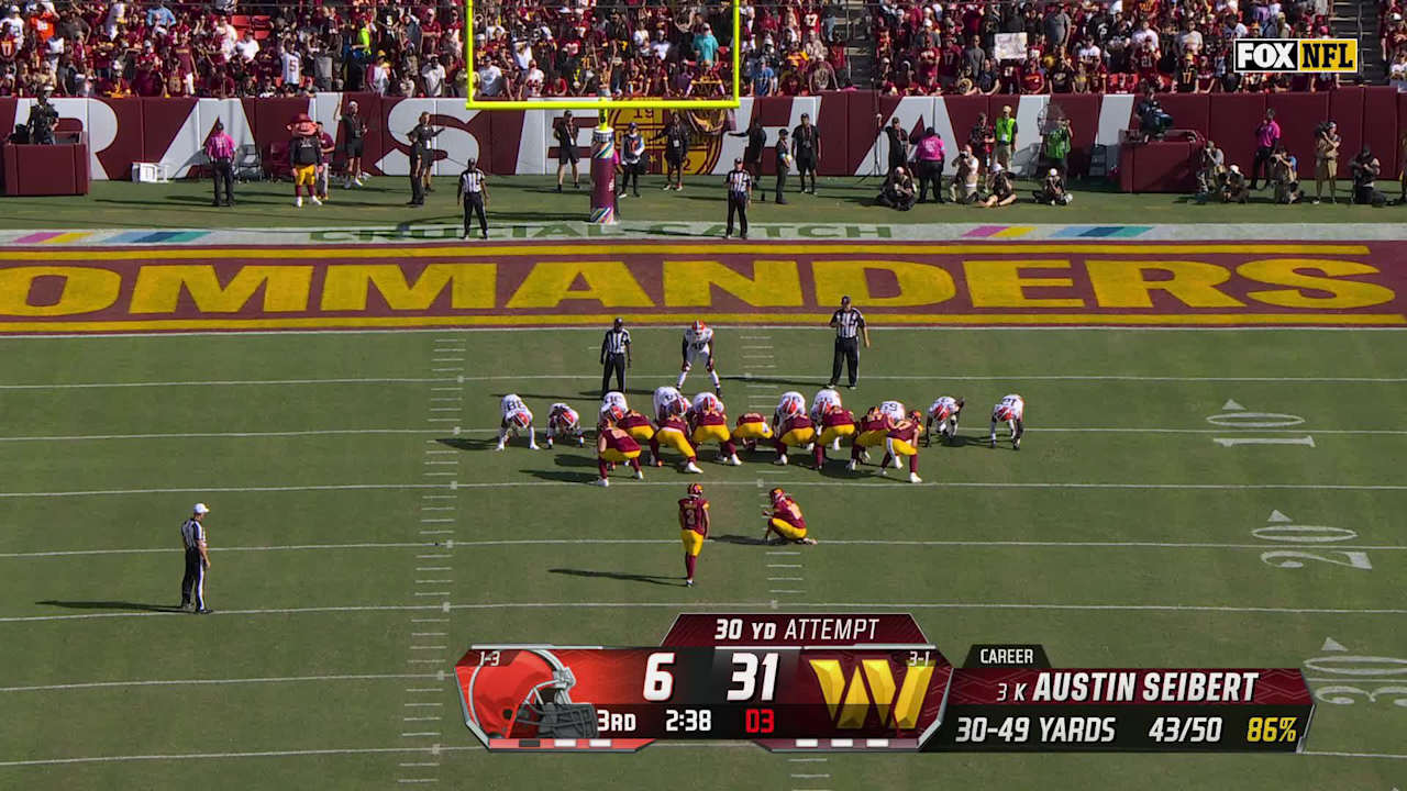 Austin Seibert's 30-yard FG boosts Commanders' lead to 34-6 vs. Browns