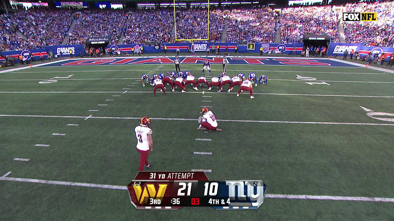 Seibert's 31-yard FG gives Commanders a 24-10 lead over Giants