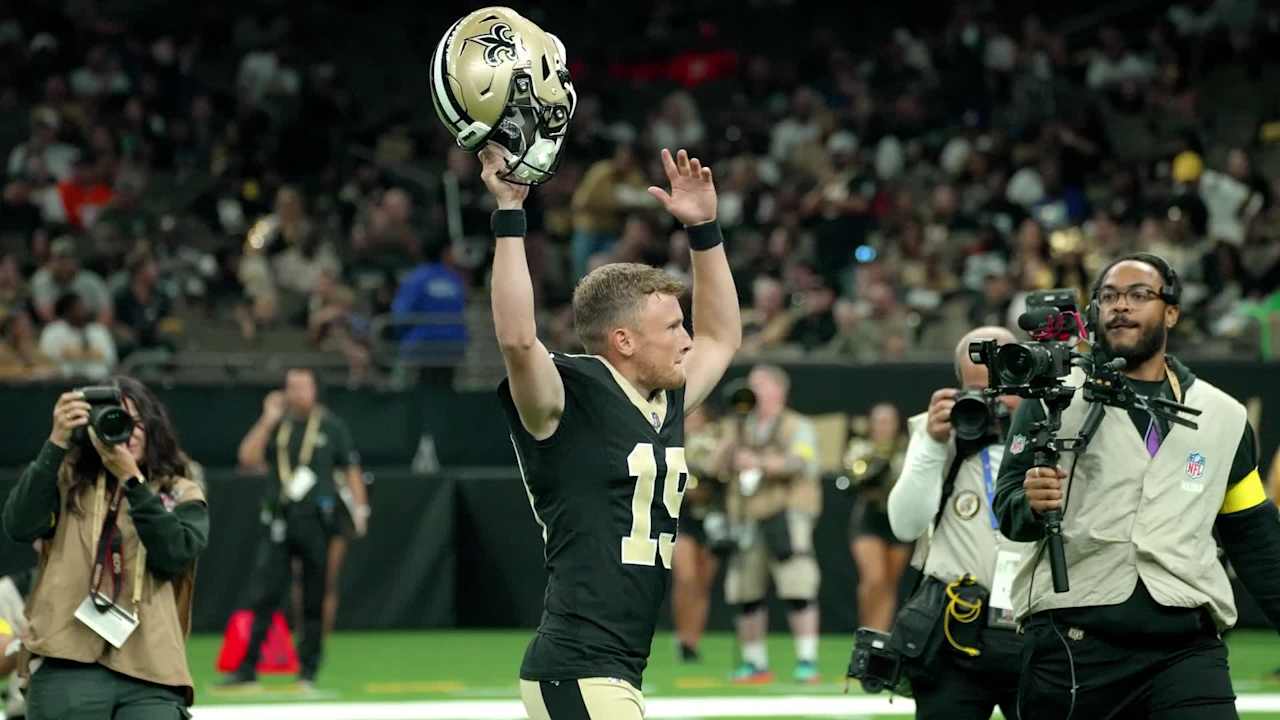 Blake Grupe leads Saints Pregame Chant inside Caesars Superdome