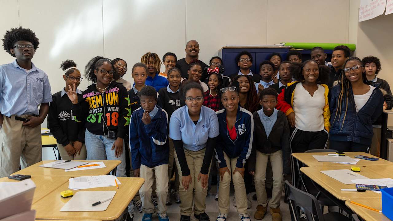 Photos: Cam Jordan visits Kipp Believe School