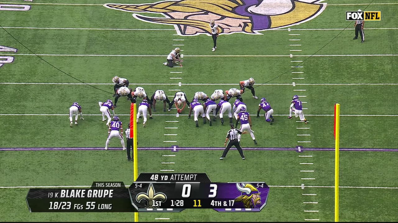 Blake Grupe's 48-yard field goal ties the game | Saints-Vikings ...