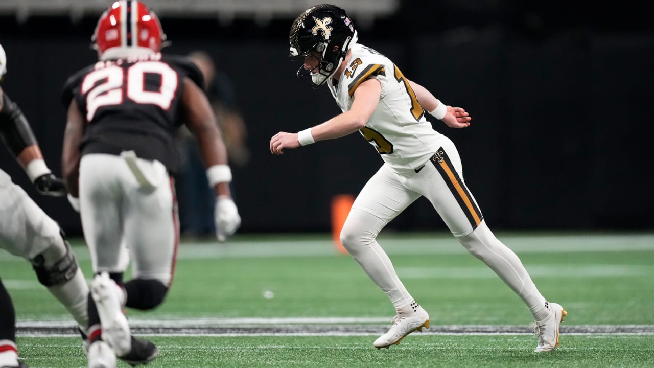 Saints K Blake Grupe drills his 4th field goal against the Falcons