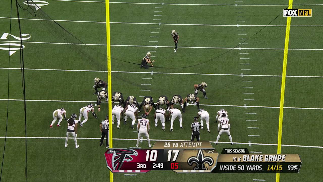 Blake Grupe's 26-yard FG boosts Saints' lead to 20-10 vs. Falcons