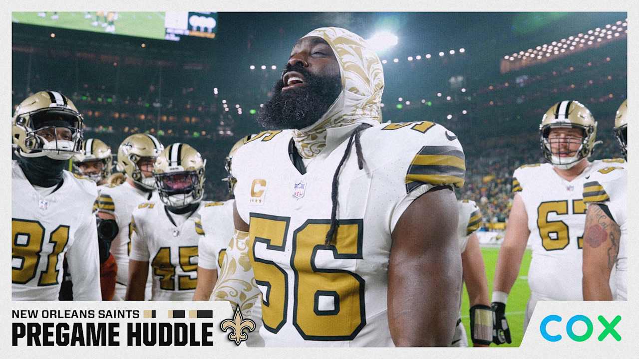 Demario Davis leads Saints Pregame Huddle at Packers