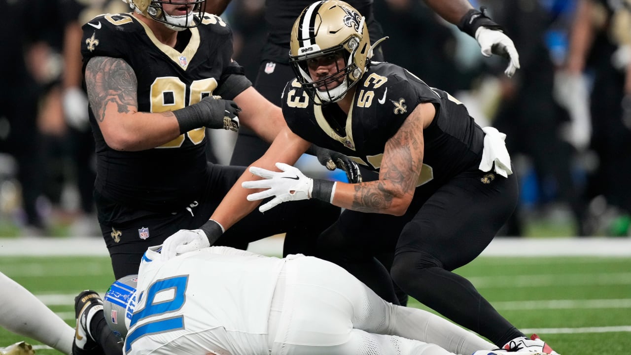 Week 13: Zack Baun wins around the edge for third-down sack of Goff