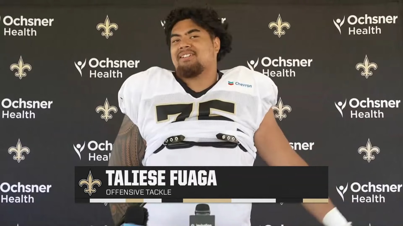 Taliese Fuaga talks camp competition at Day 6 of Saints Training Camp 2024