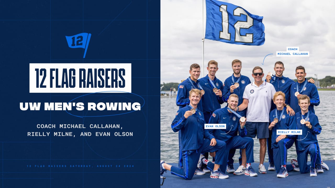 PHOTOS: UW Rowing Olympic Team Raises The 12 Flag Before The Seahawks ...