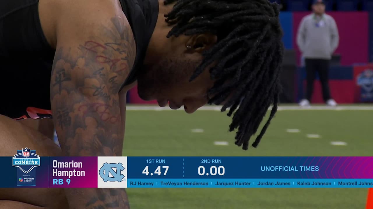 North Carolina Running Back Omarion Hampton Runs 4.46 40-Yard Dash ...