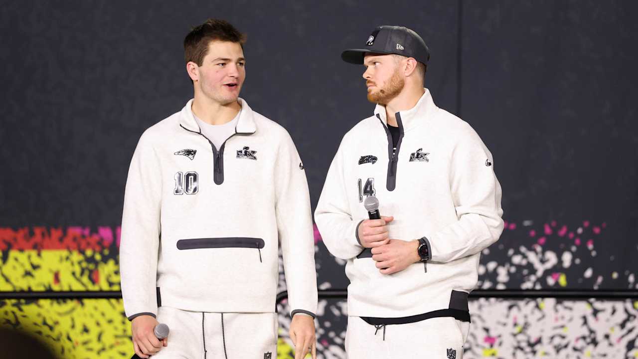Sam Darnold, Drake Maye Join Scott Hanson During 'Super Bowl LX Opening ...