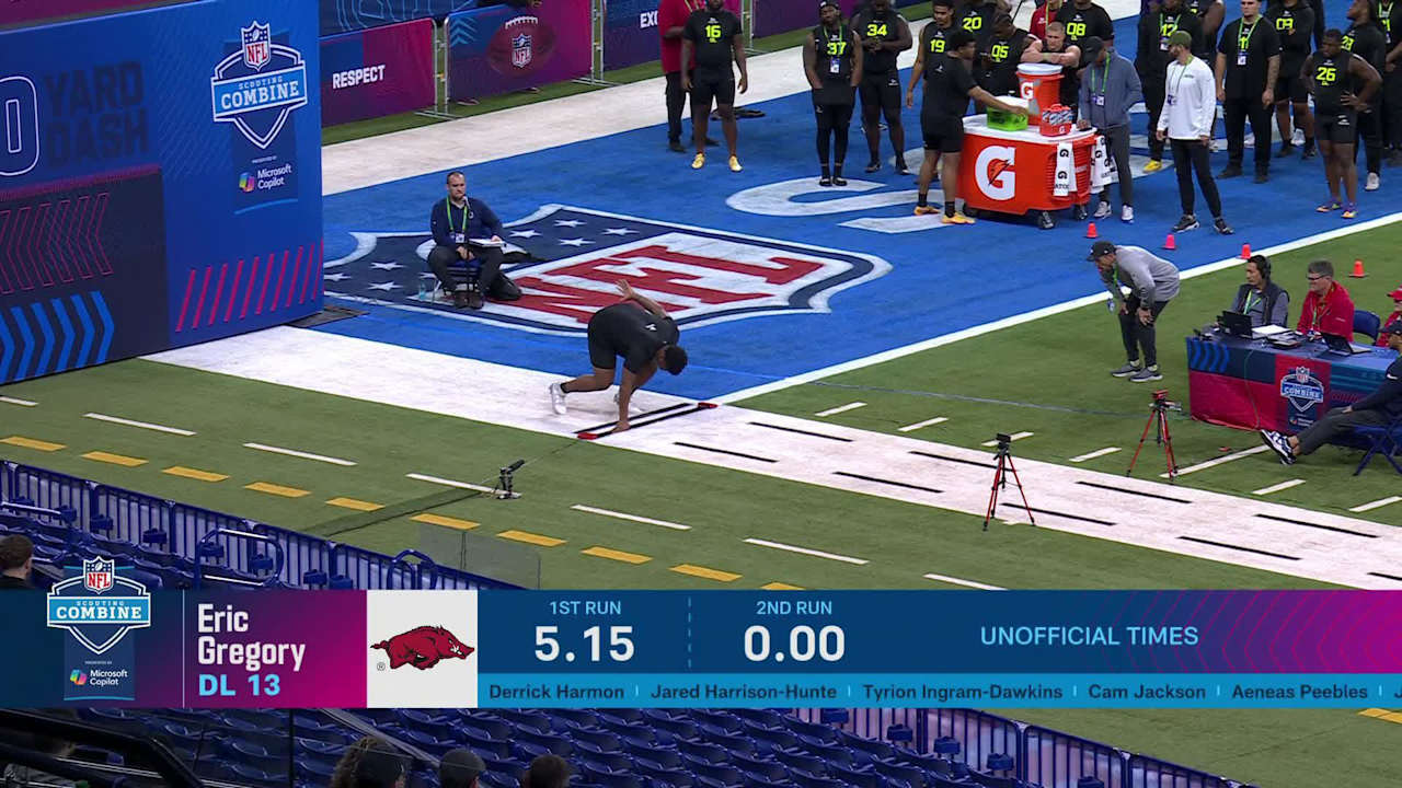 Arkansas Defensive Tackle Eric Gregory 40-Yard Dash - 2025 NFL Combine