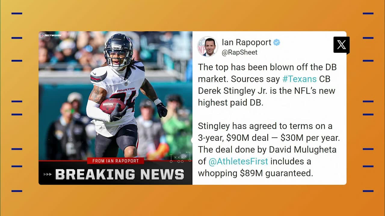 Rapoport: Derek Stingley Jr. agrees to three-year, $90M extension 'GMFB'