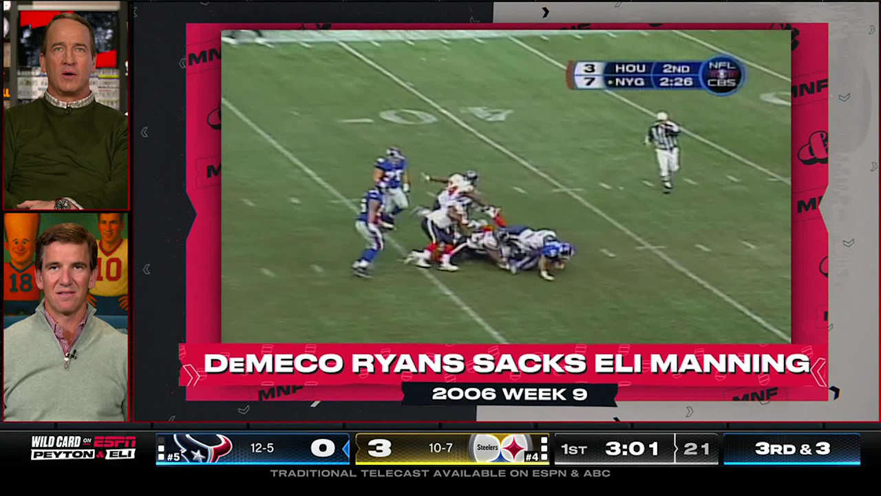 Manning brothers reminisce DeMeco Ryans sacking Eli back in 2006 ...