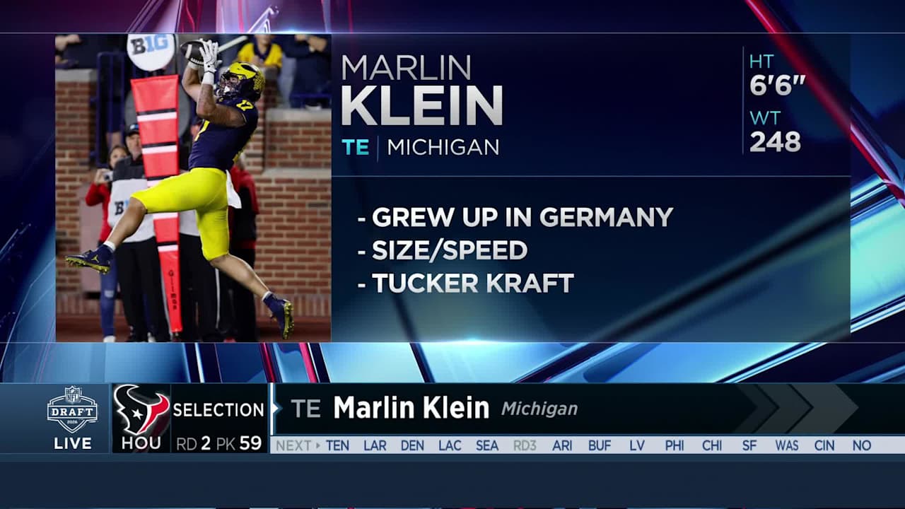 Texans select Marlin Klein with No. 59 pick in 2026 draft