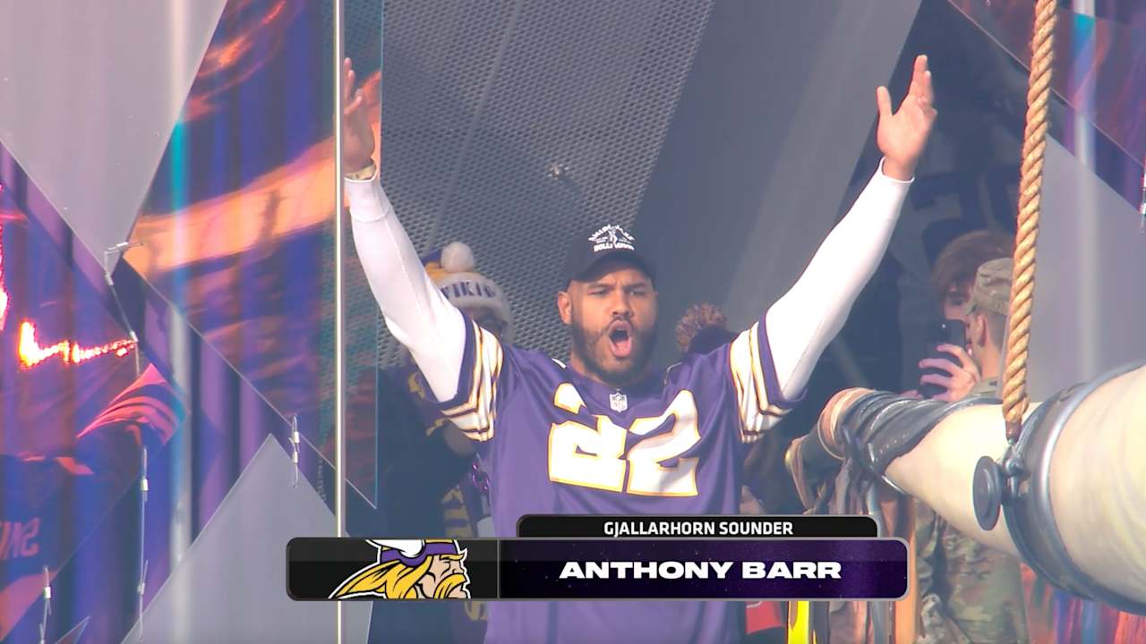 Vikings Legend Anthony Barr Leads Skol Chant & Sounds Gjallarhorn Prior to Vikings vs ...